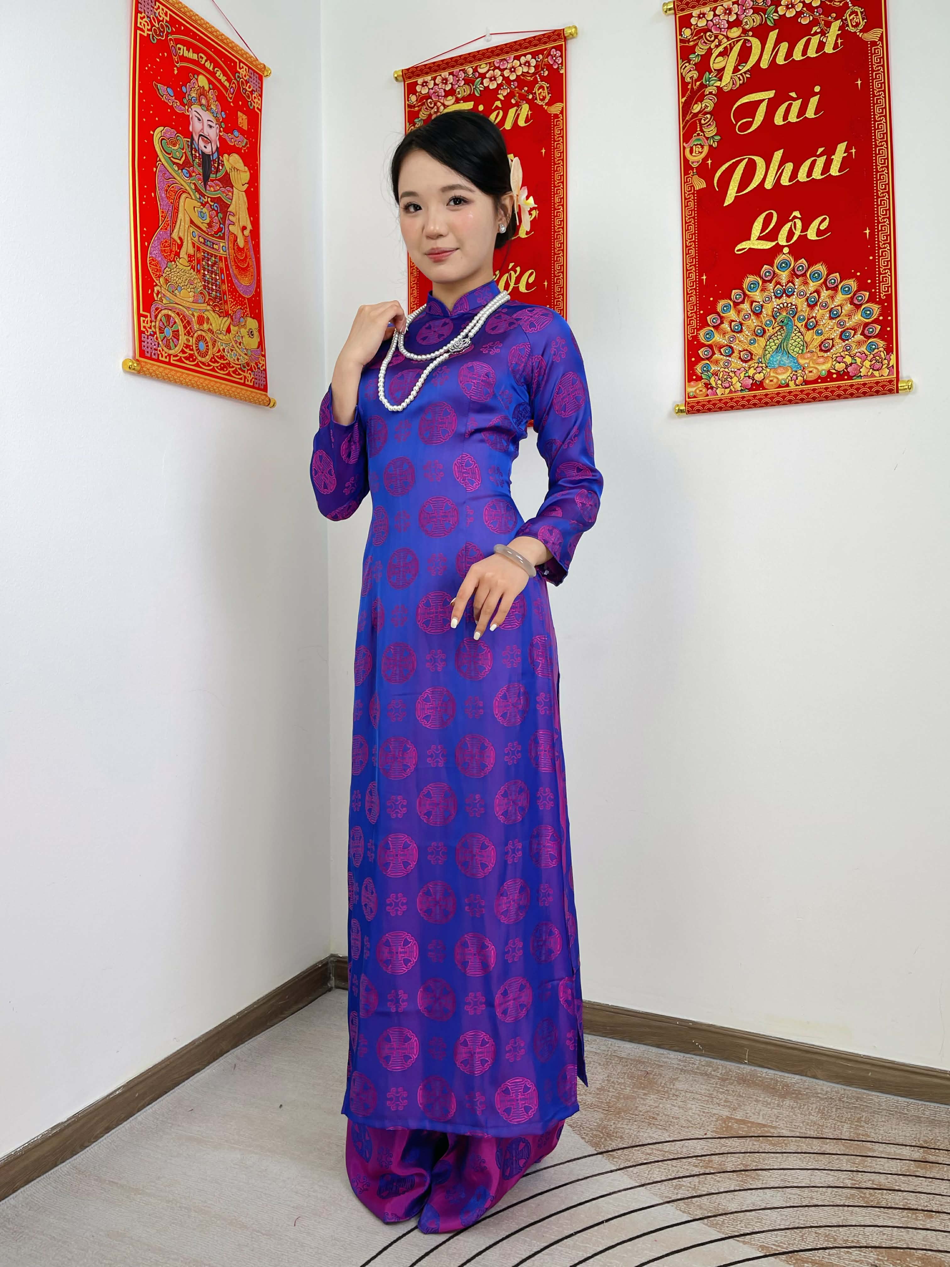 H525 2280 áo + quần cùng chất - Áo dài dáng truyền thống cách tân màu ...