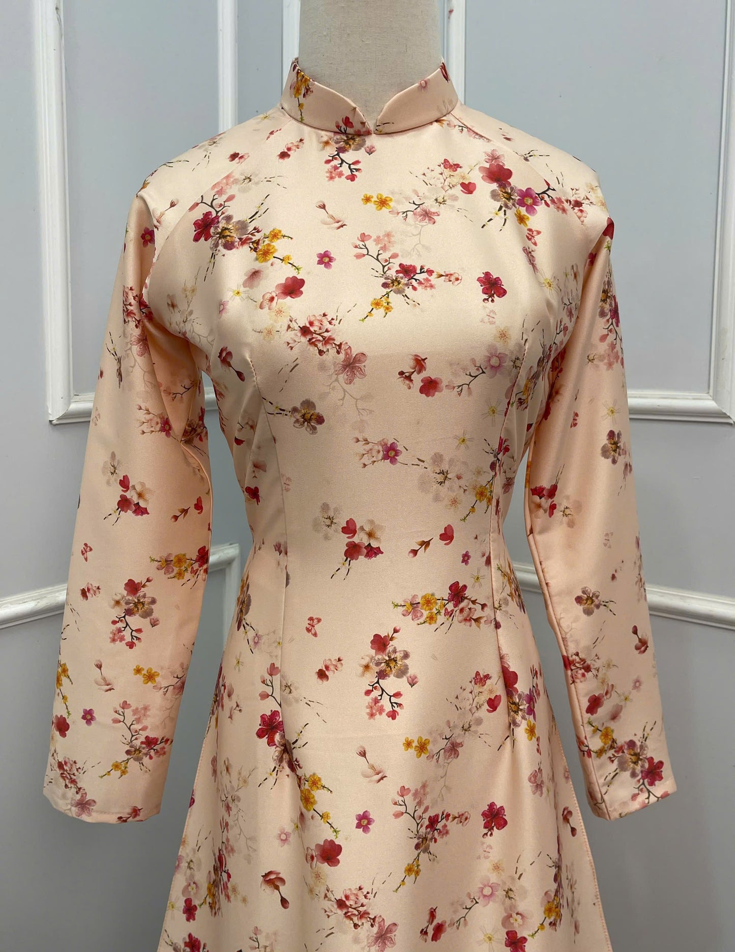 H358 Áo only - Áo dài lụa ánh sao thiết kế màu da hoa dây – Cocolilistore