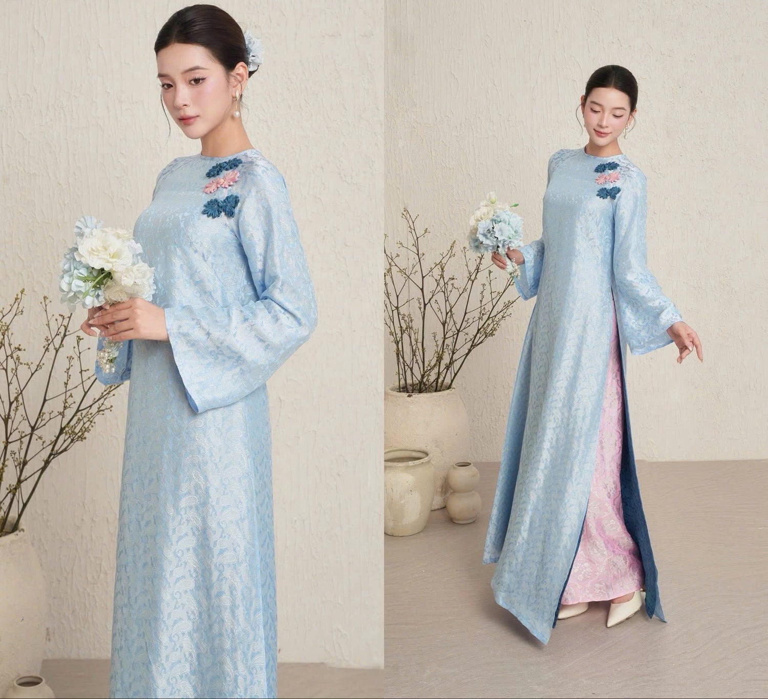 HD071 Áo + quần - Áo dài lụa nha xá Hà Đông 4 tà – Cocolilistore