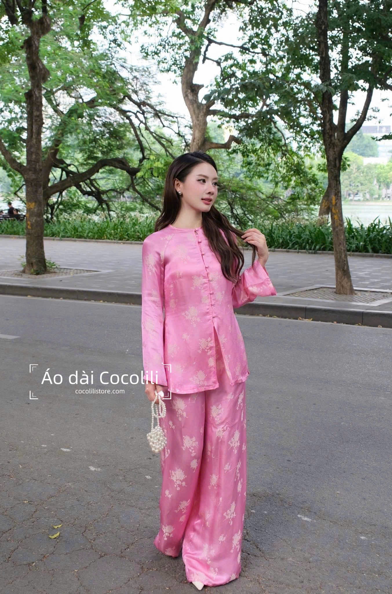 BB30 Áo + quần - Bộ pháp phục lụa 2 da màu hồng phấn – Cocolilistore